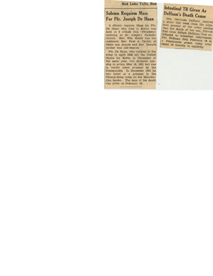 "Undated, clippings, Death Cause and Mass" by Joseph DeHaan