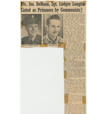 "Undated, clipping, Pfc. Jos. DeHaan" by Joseph DeHaan