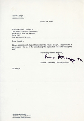 "Henri Temianka Correspondence; (tenzer)" by Michael L. Tenzer